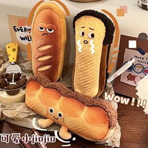 CmfyArt Creative Cute Novelty Funny Face Simulation Real Food Theme Toast Hotdog Bread Character Soft Stuffed Surface Clothes Zipper Pencil Box Pencil Case Pencil Holder Pouch -Bread