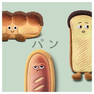 CmfyArt Creative Cute Novelty Funny Face Simulation Real Food Theme Toast Hotdog Bread Character Soft Stuffed Surface Clothes Zipper Pencil Box Pencil Case Pencil Holder Pouch -Bread