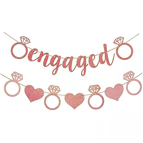 Engaged Party Decorations Wedding Banners Bachelorette Party Banner Rose Diamond Ring Banner for Engaged Wedding Anniversary Valentines Day Bridal Shower Party Bride to be Engagement Banner Decor