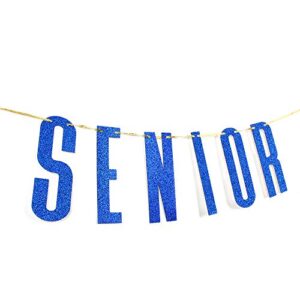 INNORU Navy Blue Glitter Senior Banner for Congrats Grad Banner - High School College Graduation Party Bunting Decoration