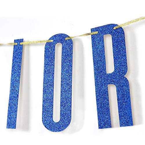 INNORU Navy Blue Glitter Senior Banner for Congrats Grad Banner - High School College Graduation Party Bunting Decoration