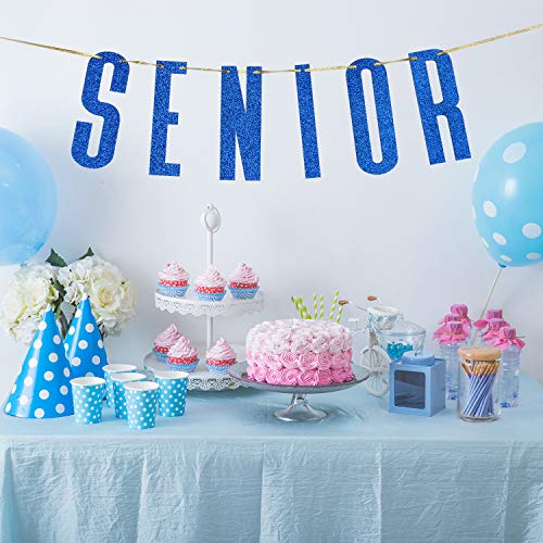 INNORU Navy Blue Glitter Senior Banner for Congrats Grad Banner - High School College Graduation Party Bunting Decoration