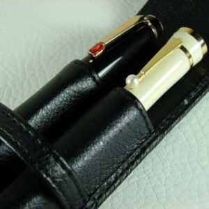 Lanxivi Double Pen Genuine Leather Pouch Case Top Washed Cowhide (Black)