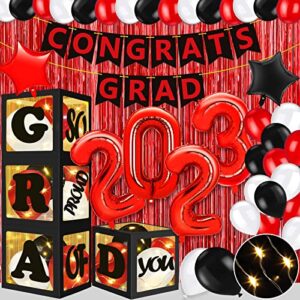 graduation party decorations 2023, black red graduation decorations class of 2023 with boxes, balloons, banner, large congrats grad party supplies, grad decorations for senior high school college(red)