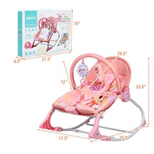 HONEY JOY Baby Rocker Chair, Newborn Bouncer Chair w/ Toy-Bar & Sound, Infant to Toddler Stationary Seating w/Fold-Out Kickstand, Vibration Calming & 3 Recline Positions, Bouncy Seat for Babies (Pink)