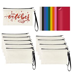 evneed blank craft diy canvas bags ,8 x 5 inch canvas cosmetic bag with 10pcs wristband lanyards,10 pcs 8.3x 5inch heat transfer bundle vinyl canvas makeup bag travel pouch pen bag