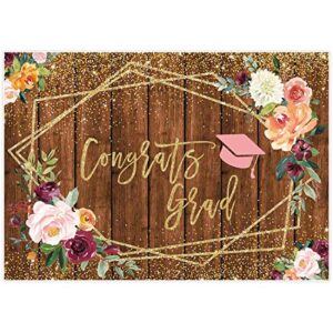 allenjoy 7x5ft pink floral graduation backdrop congrats grad flower wood board class of 2023 banner background college prom party supplies decorations event decor banner portrait photography selfie