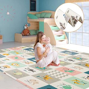 sensory & learning baby play mat，extra large baby crawling mat,waterproof & foldable,reversable baby floor mat (letter)