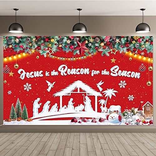 Christmas Nativity Decoration Christmas Backdrop Banner Jesus is The Reason for The Season Party Photography Background Xmas Birth of Jesus Decor for Christmas Winter Party Supplies, 72.8 x 43.3 Inch