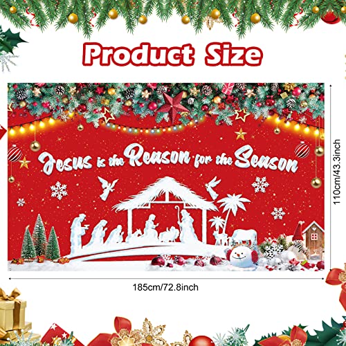 Christmas Nativity Decoration Christmas Backdrop Banner Jesus is The Reason for The Season Party Photography Background Xmas Birth of Jesus Decor for Christmas Winter Party Supplies, 72.8 x 43.3 Inch