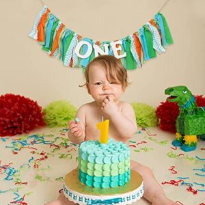 High Chair Banner for 1st Birthday - Highchair Banner for First Birthday Theme Decoration, Cake Smash Photo Prop, Fabric Rag Garland Banner,Guppies, Green, Orange, Rag Tie