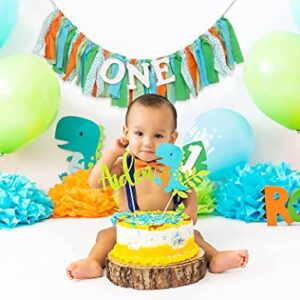 High Chair Banner for 1st Birthday - Highchair Banner for First Birthday Theme Decoration, Cake Smash Photo Prop, Fabric Rag Garland Banner,Guppies, Green, Orange, Rag Tie