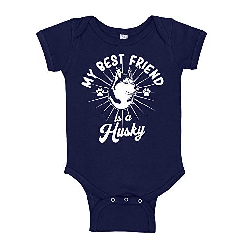 My Best Friend is A Husky Baby Bodysuit 6 mo Navy Blue