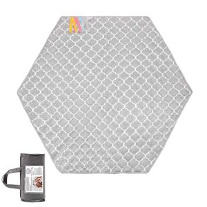 dad-baby hexagon playpen mat,baby playmat fits regalo play yard and hiccapop playpod portable playpen,carry bag,add visual stimulation, 6 panel playpen mattress non slip kids tent mat (moroccan grey)