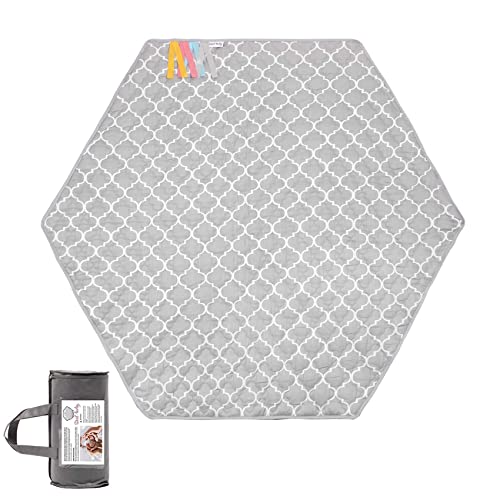 Dad-Baby Hexagon Playpen Mat,Baby Playmat Fits Regalo Play Yard and hiccapop PlayPod Portable Playpen,Carry Bag,Add Visual Stimulation, 6 Panel Playpen Mattress Non Slip Kids Tent Mat (Moroccan Grey)