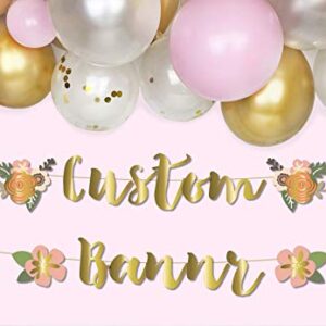 Gold Make Your Own Banner with Flower Banner Charms | Floral Party Decorations | Birthday, Baby Shower, Bridal Shower | DIY Sloth Party Banner | Say Anything Banner