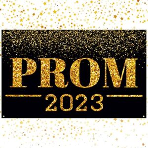 prom 2023 banner graduation prom party decorations supplies large congrats banner photo backdrop graduation prom banner hanging (black, gold)