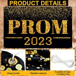 Prom 2023 Banner Graduation Prom Party Decorations Supplies Large Congrats Banner Photo Backdrop Graduation Prom Banner Hanging (Black, Gold)