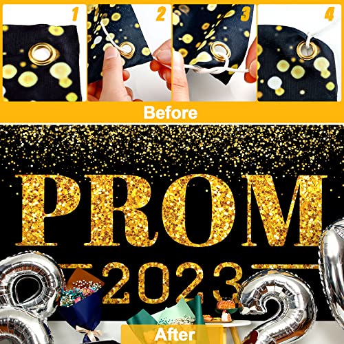 Prom 2023 Banner Graduation Prom Party Decorations Supplies Large Congrats Banner Photo Backdrop Graduation Prom Banner Hanging (Black, Gold)