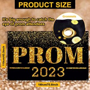 Prom 2023 Banner Graduation Prom Party Decorations Supplies Large Congrats Banner Photo Backdrop Graduation Prom Banner Hanging (Black, Gold)