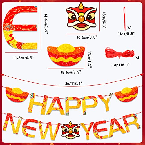 HOWAF Chinese New Year Decorations Set, 4 pieces Happy New Year Hanging Banner, Year of The Rabbit Hanging Wall Decor for New Year Eve Party Photo Background Decoration Supplies, Spring Festival Bunting Garland