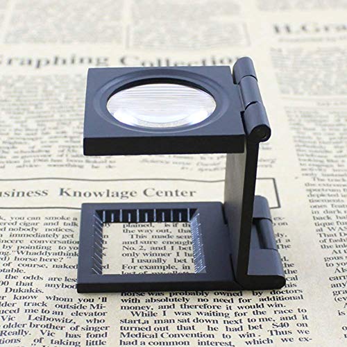 10X 28MM Mini Three-Folding Magnifier Zinc Alloy Magnifier Magnifying Glass with Scale for Textile Optical Jewelry Sewing Thread Collection Repair