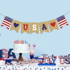 USA Banner Patriotic Garland Bunting 4th th of July Decorations American Independence Day Parade Memorial Day Veterand Day Celebration Red White and Blue Theme Indoor Outdoor Party Supplies