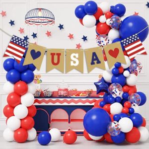 USA Banner Patriotic Garland Bunting 4th th of July Decorations American Independence Day Parade Memorial Day Veterand Day Celebration Red White and Blue Theme Indoor Outdoor Party Supplies