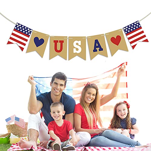 USA Banner Patriotic Garland Bunting 4th th of July Decorations American Independence Day Parade Memorial Day Veterand Day Celebration Red White and Blue Theme Indoor Outdoor Party Supplies