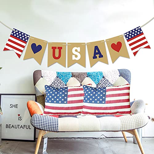 USA Banner Patriotic Garland Bunting 4th th of July Decorations American Independence Day Parade Memorial Day Veterand Day Celebration Red White and Blue Theme Indoor Outdoor Party Supplies