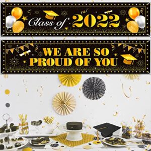 KIZZYEA Graduation Decorations 2022 - 2 Pcs Congrats Grad Banners for Class of 2022 and Proud of You Congratulations Banner Graduation Party Supplies Yard Sign Backdrop for Indoor Outdoor