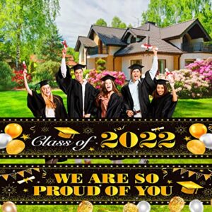 KIZZYEA Graduation Decorations 2022 - 2 Pcs Congrats Grad Banners for Class of 2022 and Proud of You Congratulations Banner Graduation Party Supplies Yard Sign Backdrop for Indoor Outdoor