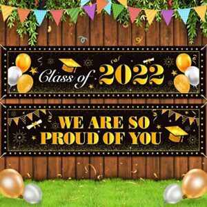 KIZZYEA Graduation Decorations 2022 - 2 Pcs Congrats Grad Banners for Class of 2022 and Proud of You Congratulations Banner Graduation Party Supplies Yard Sign Backdrop for Indoor Outdoor