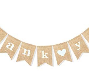 Uniwish Thank You Banner Burlap Sign for Wedding Pictures Rustic Baby Shower Hanging Bunting Garland Engagement Photo Props