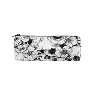 sugar skull flower floral print pencil case pen bag pouch holder, zipper pencil bag portable cosmetic organizer makeup brush bag purse school stationery for kids girl boy adult office nurse supplies