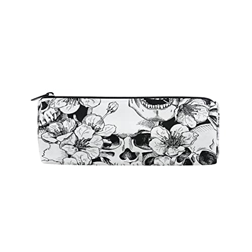 Sugar Skull Flower Floral Print Pencil Case Pen Bag Pouch Holder, Zipper Pencil Bag Portable Cosmetic Organizer Makeup Brush Bag Purse School Stationery for Kids Girl Boy Adult Office Nurse Supplies