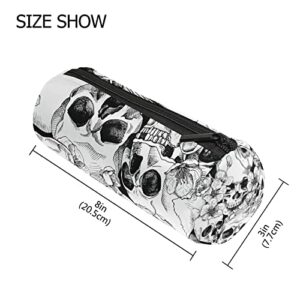 Sugar Skull Flower Floral Print Pencil Case Pen Bag Pouch Holder, Zipper Pencil Bag Portable Cosmetic Organizer Makeup Brush Bag Purse School Stationery for Kids Girl Boy Adult Office Nurse Supplies