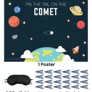 Sparkbuzz Creations Pin the Tail on the Comet Space Themed Party Game, 27'' x 21'', Includes Eye Mask and 24 Tails