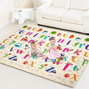 baby play mat extra large baby mat folding foam playmat kids crawling mat reversible non toxic waterproof for infants toddlers thicker 0.6inch (beige 0.6in)