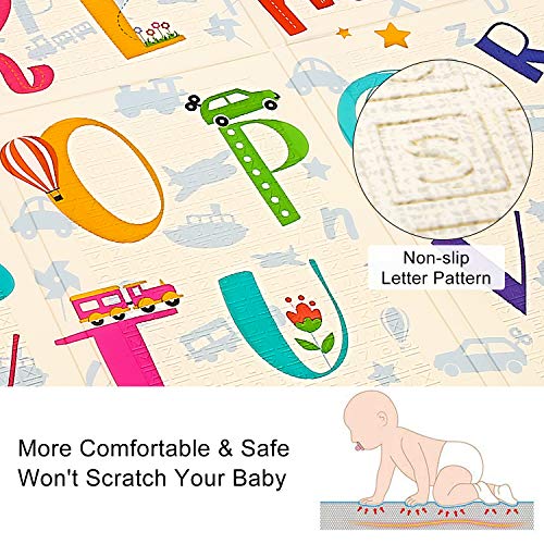 Baby Play Mat Extra Large Baby Mat Folding Foam Playmat Kids Crawling Mat Reversible Non Toxic Waterproof for Infants Toddlers Thicker 0.6inch (Beige 0.6in)