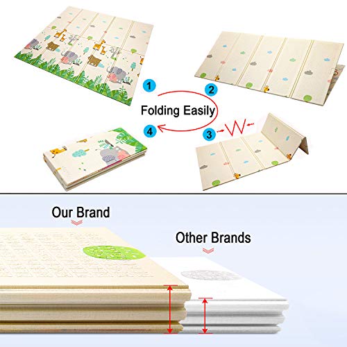 Baby Play Mat Extra Large Baby Mat Folding Foam Playmat Kids Crawling Mat Reversible Non Toxic Waterproof for Infants Toddlers Thicker 0.6inch (Beige 0.6in)