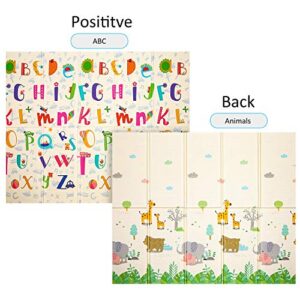 Baby Play Mat Extra Large Baby Mat Folding Foam Playmat Kids Crawling Mat Reversible Non Toxic Waterproof for Infants Toddlers Thicker 0.6inch (Beige 0.6in)