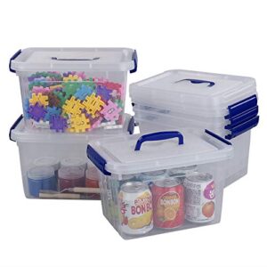 pekky plastic small handle storage box, 6 quart clear plastic bins, 6 pack