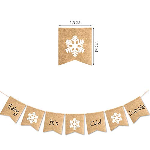 SWYOUN Burlap Baby It's Cold Outside Banner Winter Baby Shower Birthday Party Garland Mantel Fireplace Christmas Party Decoration