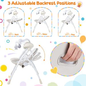 BABY JOY Baby Swings for Infants, Portable Rocker w/ 5 Swing Speeds, 3-Position Adjustable Backrest, 3 Timer Settings, 12 Melodies and 5 Natural Sounds, Compact Swing Chair for Toddlers (Beige)