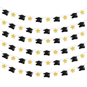 glitter, 10 feet graduation garland black and gold – 6 strings, no diy | gold, black graduation cap garland for graduation party decorations 2023 | graduation cap banner for graduation cap decorations