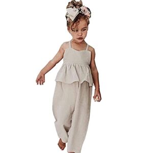 toddler kids baby girl sleeveless ruffle romper jumpsuit backless playsuit outfit overalls (beige, 2-3 years)