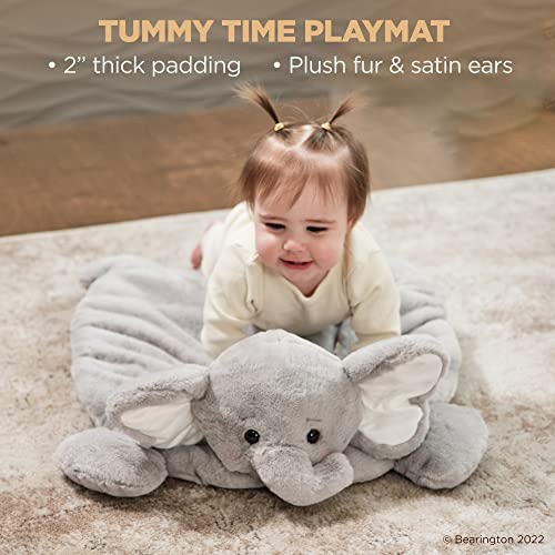 Bearington Baby Lil’ Spout Play Mat: 30” x 30” Plush Elephant Belly Blanket and Play Mat, Includes Soft Plush Fur and Adorable Bow, Perfect for Infants and Toddler Floor Time, Great