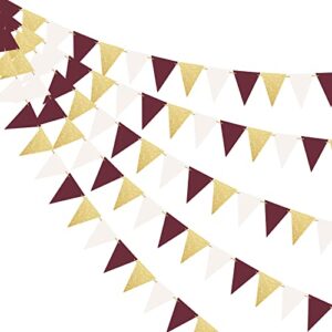 maroon gold graduation party decorations 2023/burgundy gold graduation decorations/maroon grad/birthday party decorations for women white burgundy gold/4pcs triangle bunting banners