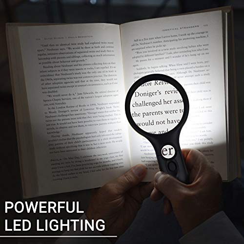 SeeZoom Lighted Magnifying Glass 3X 45x Magnifier Lens - Handheld Magnifying Glass with Light for Reading Small Prints, map, Coins and Jewelry - LED Magnifying Glass